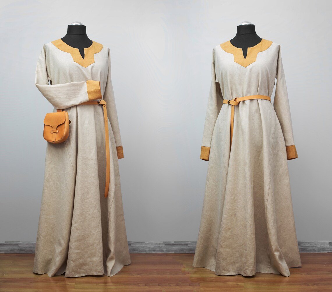 Linen Medieval Dress With Decorative Hems and Slit in a - Etsy