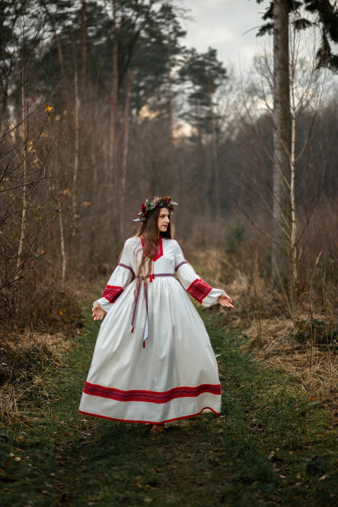 Slavic, Spacious Slavic Dress With Embroidery and Lace, Very Puffed ...
