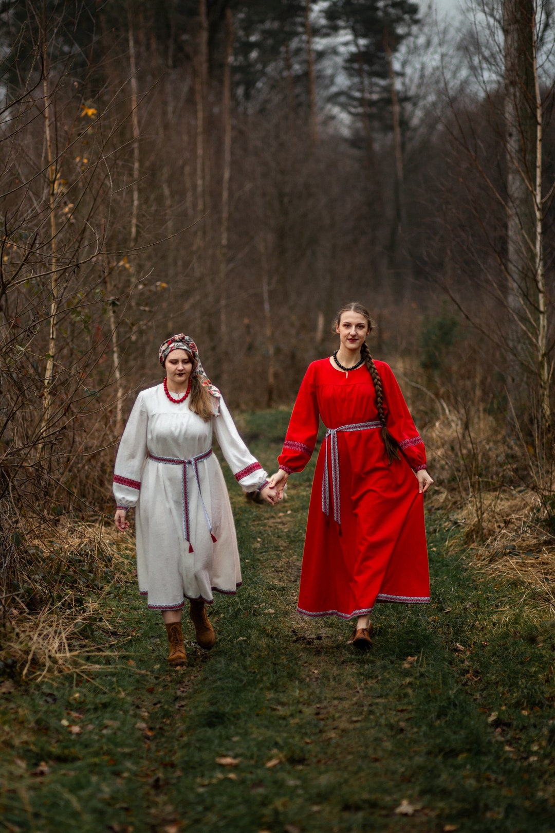 Slavic Embroidered Linen Dress With Ruffles Under the Bust Linen Ritual ...