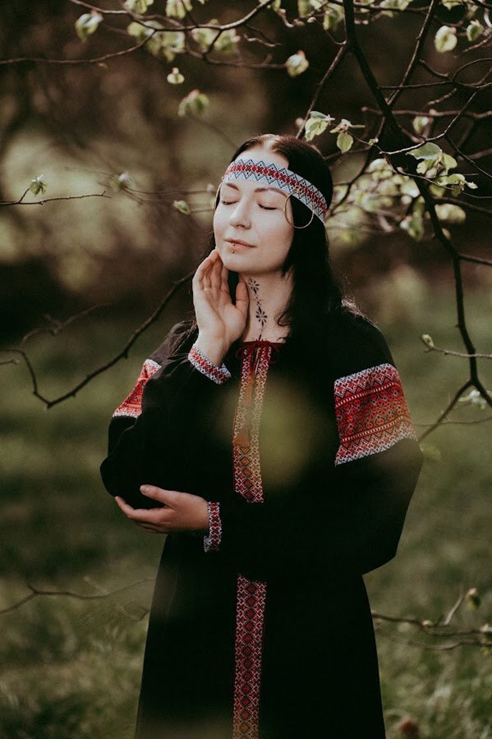 Slavic Headband With Big Temple Rings, Embroidered Headband With ...