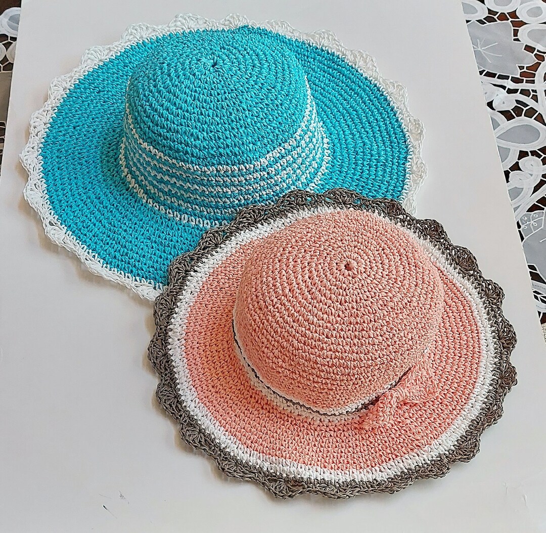 Crochet Pattern, Pattern, Blue Beach Hat, Pink Beach Hat - Etsy