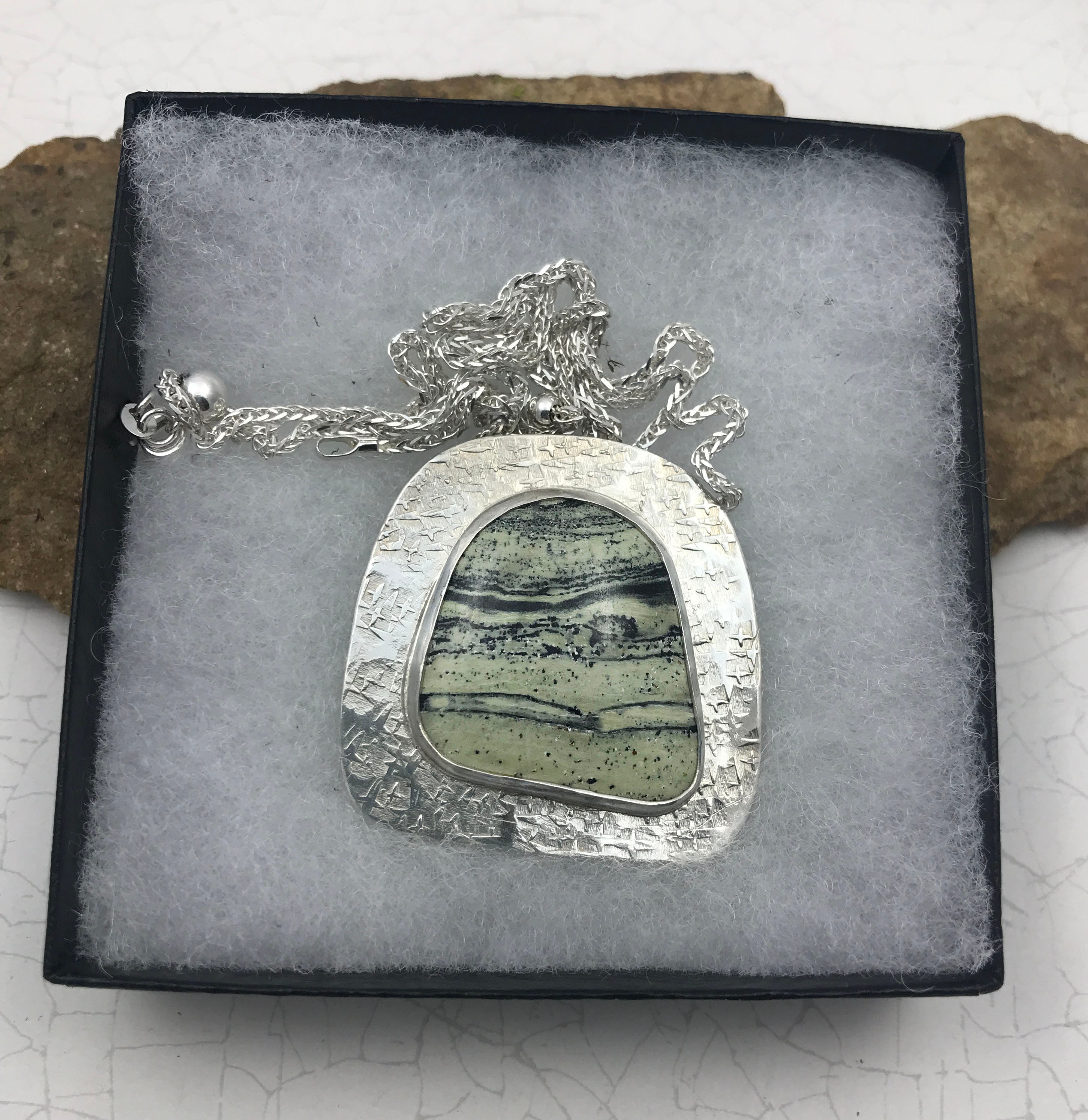Ricolite Serpentine and Hand Hammered Sterling Silver Pendant ...