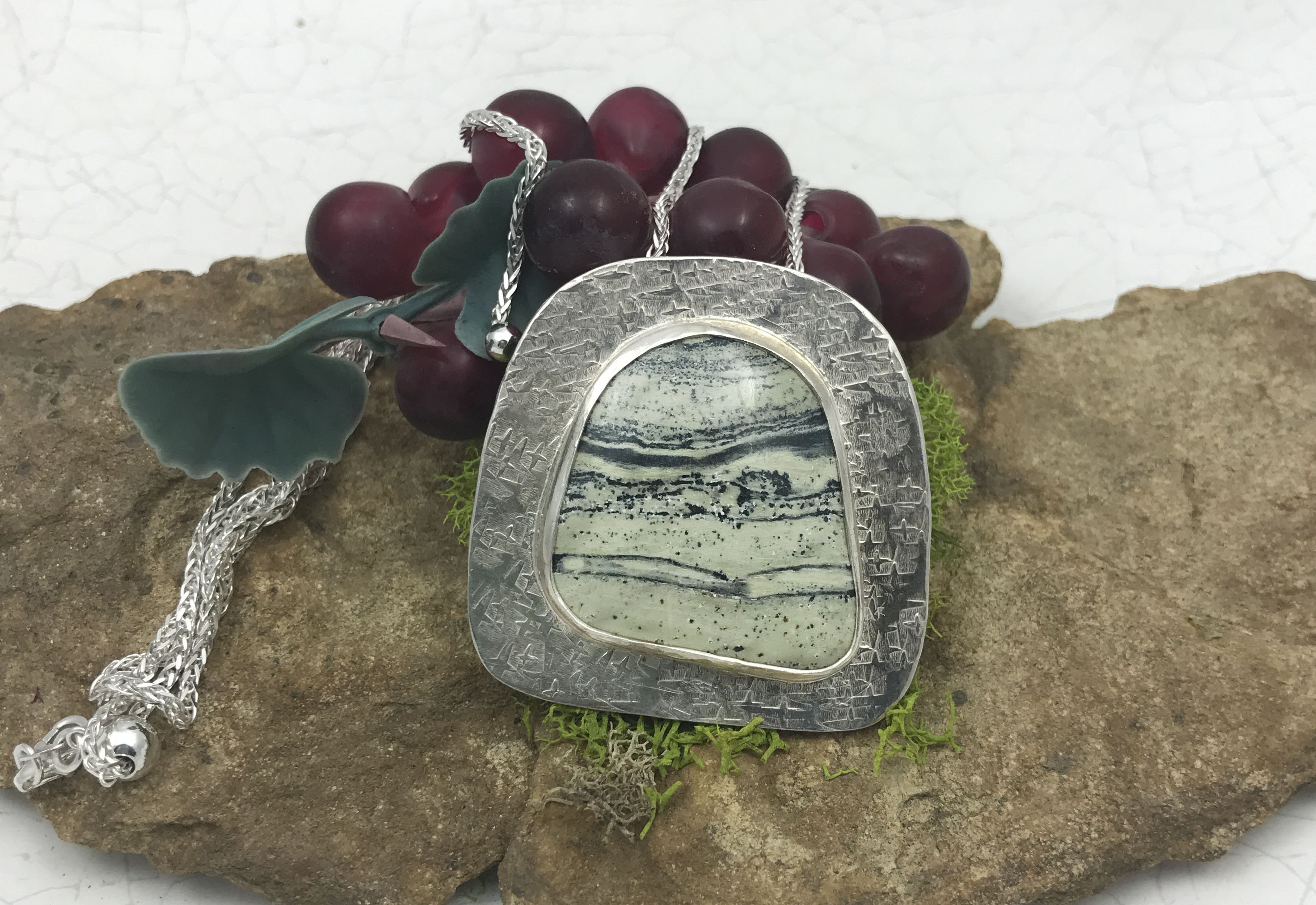 Ricolite Serpentine and Hand Hammered Sterling Silver Pendant ...