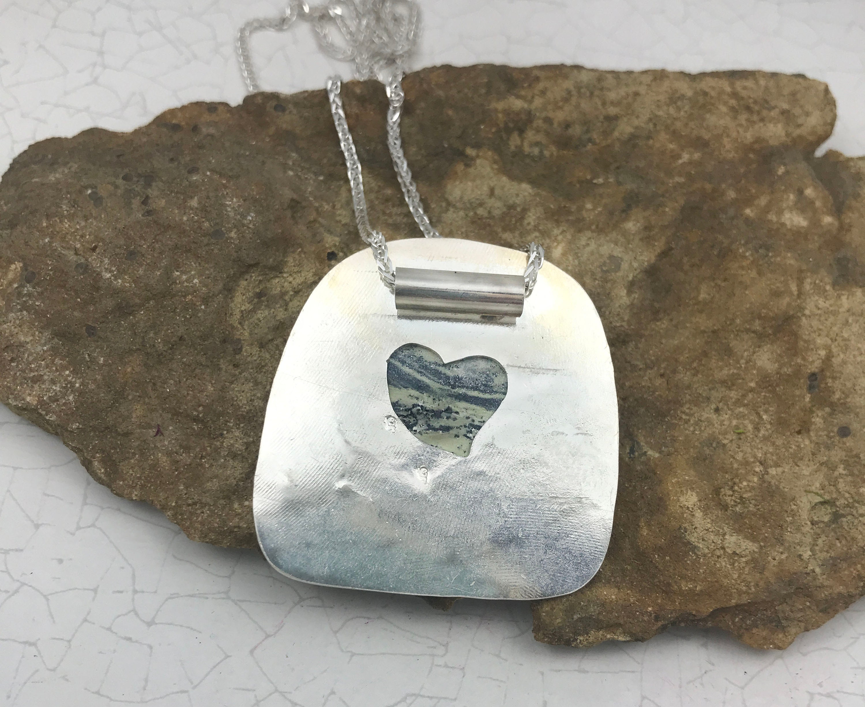 Ricolite Serpentine and Hand Hammered Sterling Silver Pendant ...