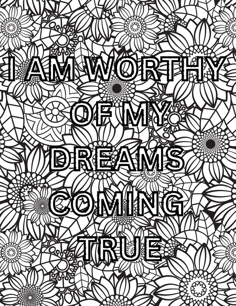 10 Inspiration Affirmations Coloring Page Printable Mindfulness and ...