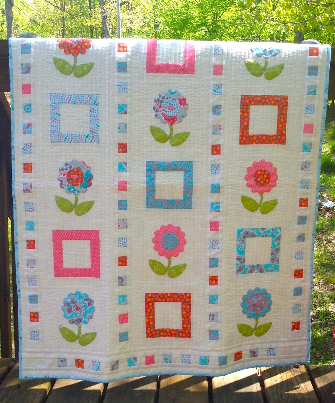Pdf Applique Baby Quilt Pattern..pdf Applique Lap Quilt Pattern..flower ...