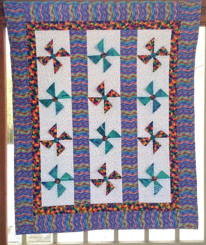 Pdf Baby Quilt Pattern...folded Triangles...3d Pinwheels...4 Fabrics ...