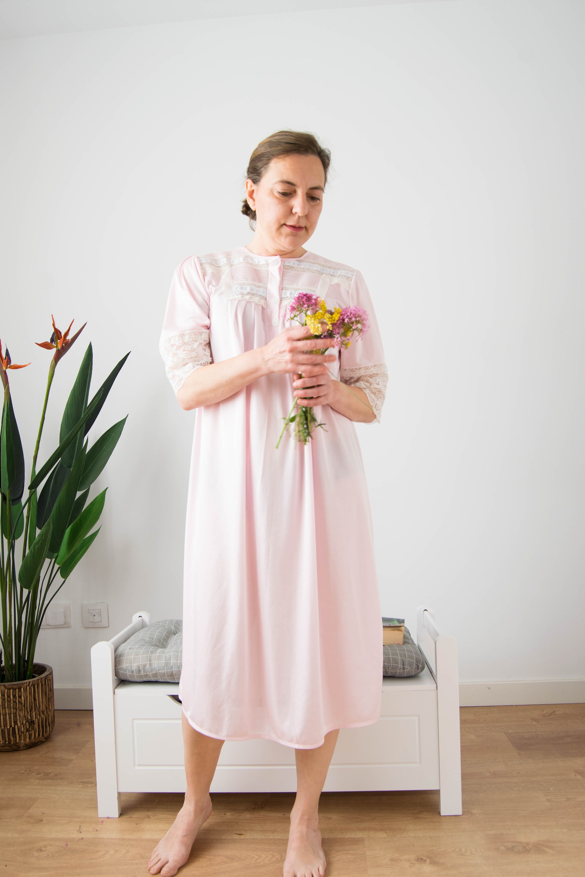 UNUSED Vintage Solid & Lace Nightgown Granny Nightdress - Etsy