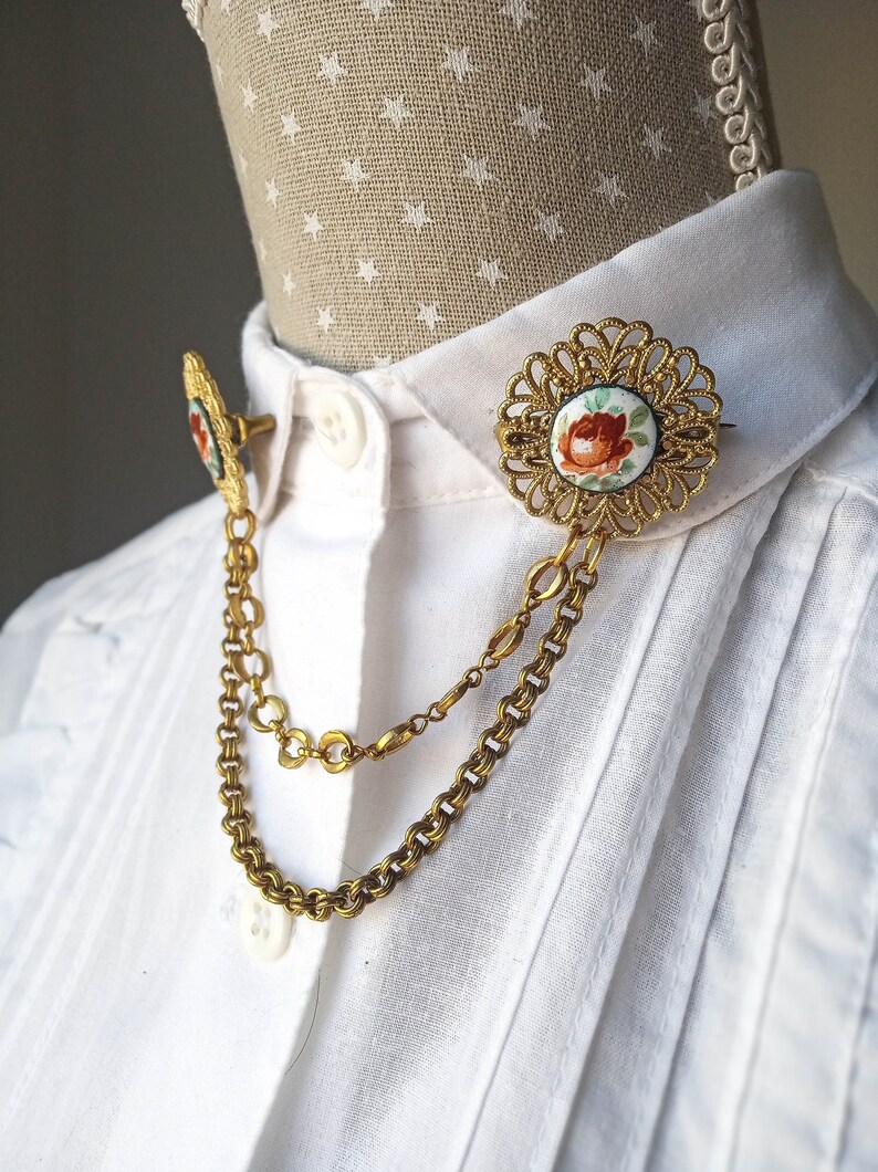 UNUSED Vintage Victorian Collar Pin Chain New Old Stock Gold - Etsy