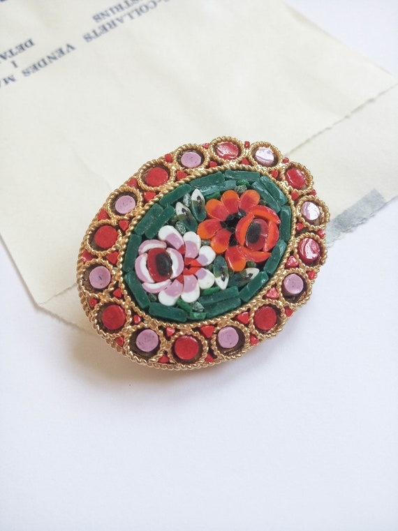 Vintage 50s floral brooch NOS unworn Mid Century oval | Etsy