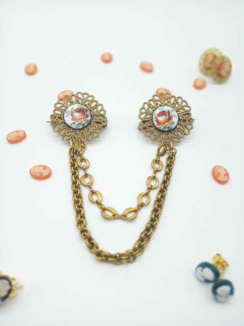 UNUSED Vintage Victorian Collar Pin Chain New Old Stock Gold - Etsy