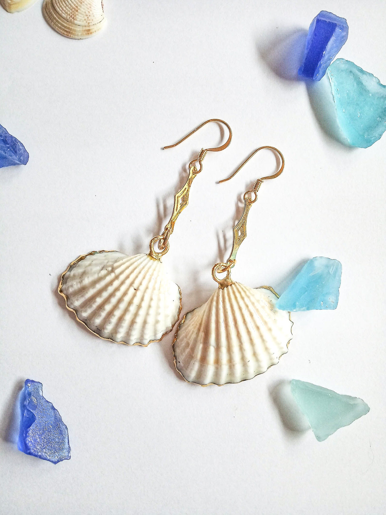 Natural & Gold Seashell Earrings, Dangle Sea Shell Earrings, Vintage ...