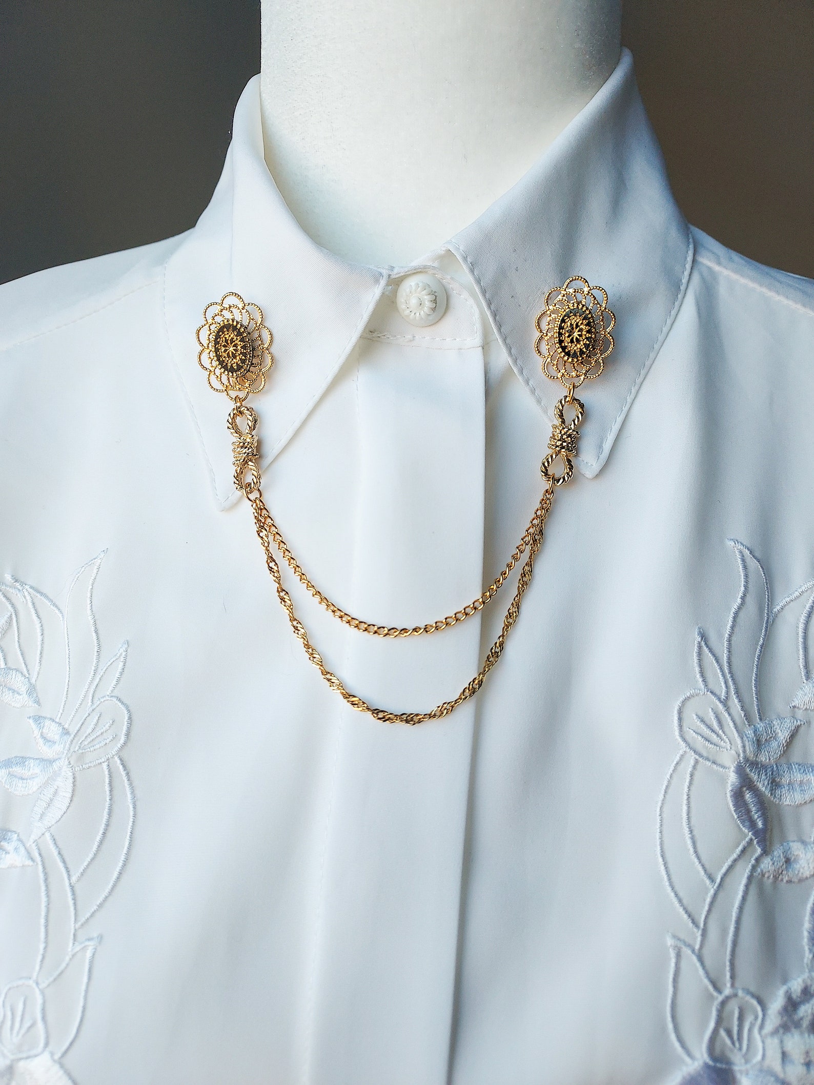 Victorian Collar Pin Chain Black Gold Art Deco Vintage Collar - Etsy