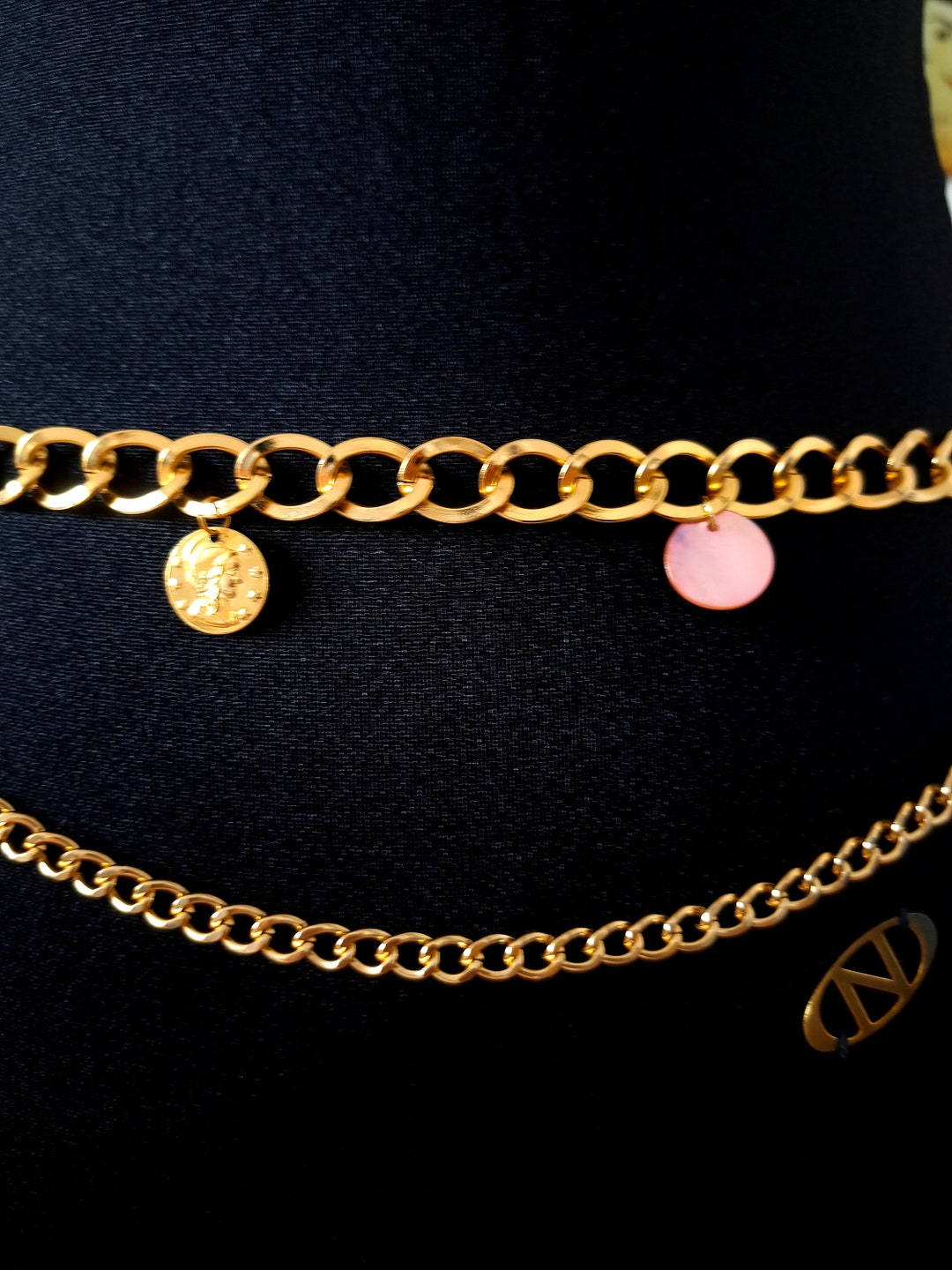 Gold Chain Belt With Charms, New Old Stock Chain Link Belt, Gold Metal ...