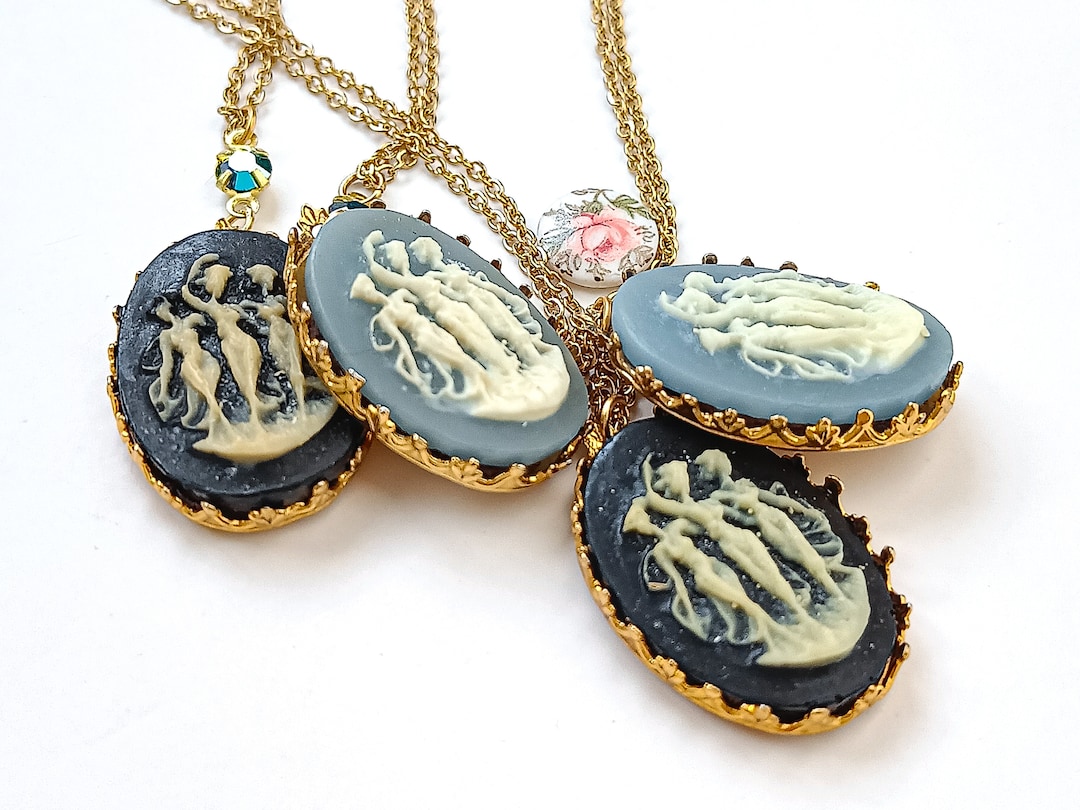 Three Graces Cameo Necklace, UNUSED VINTAGE Japanese Cameo Pendant ...