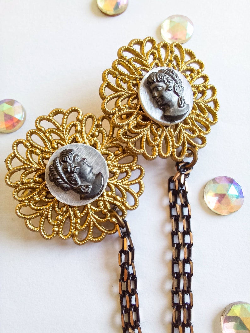 Victorian Collar Pin Chain, Black Gold Art Deco Vintage Collar Pins ...