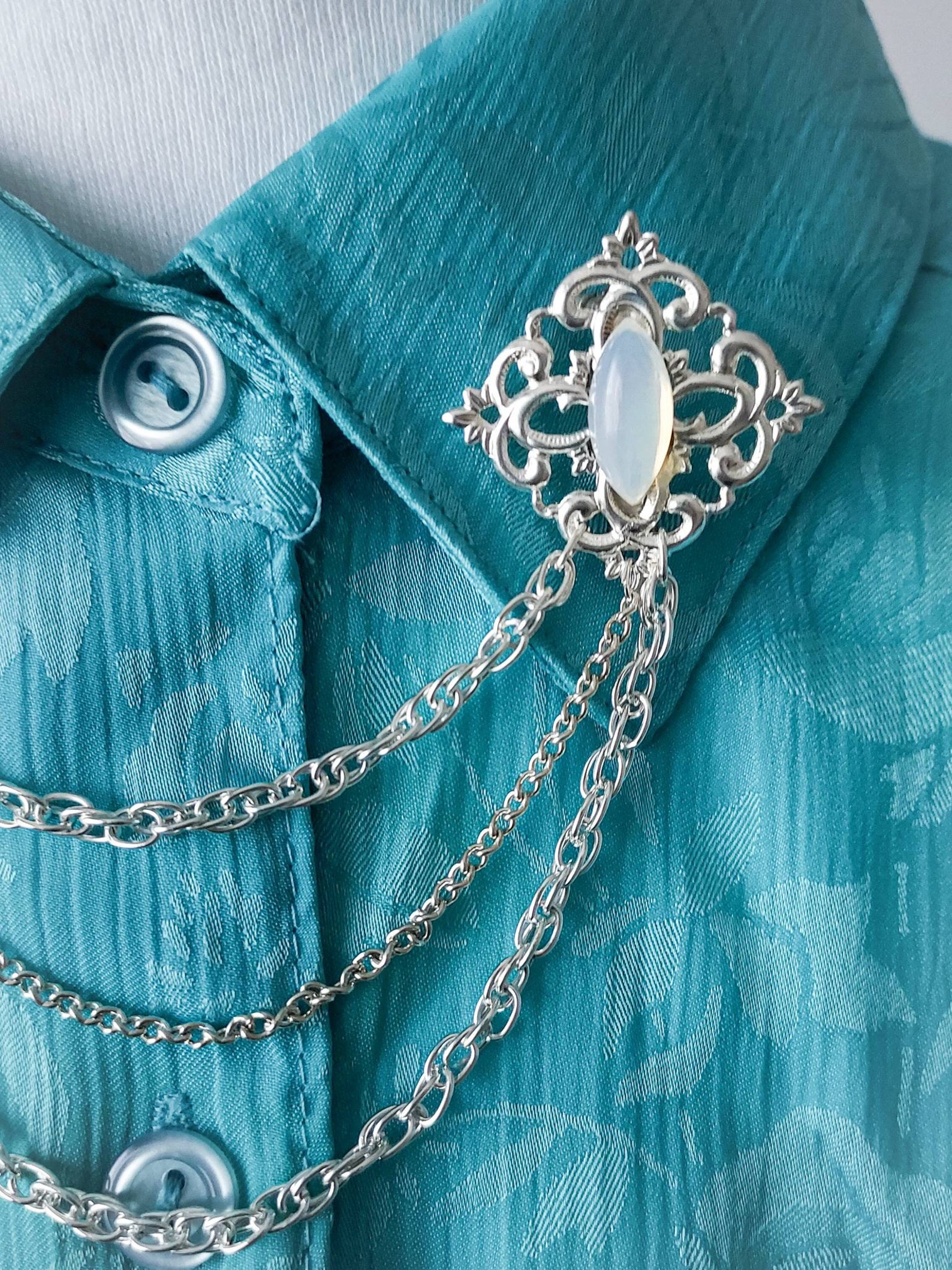 Silver Vintage Victorian Collar Pin Chain Filigree Collar Pin - Etsy