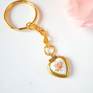 Long Distance Keychain Heart Locket, Gold Plated Heart Locket Keychain ...