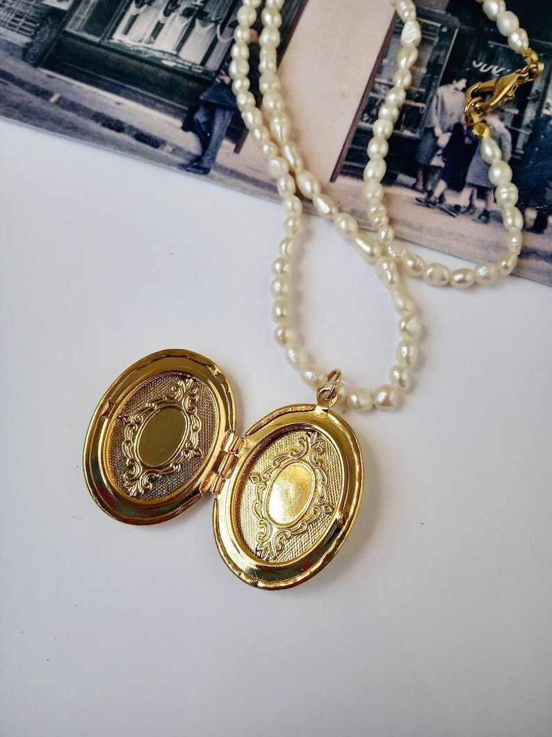 Real Pearl Photo Locket Necklace NEW OLD STOCK Vintage Gold - Etsy UK