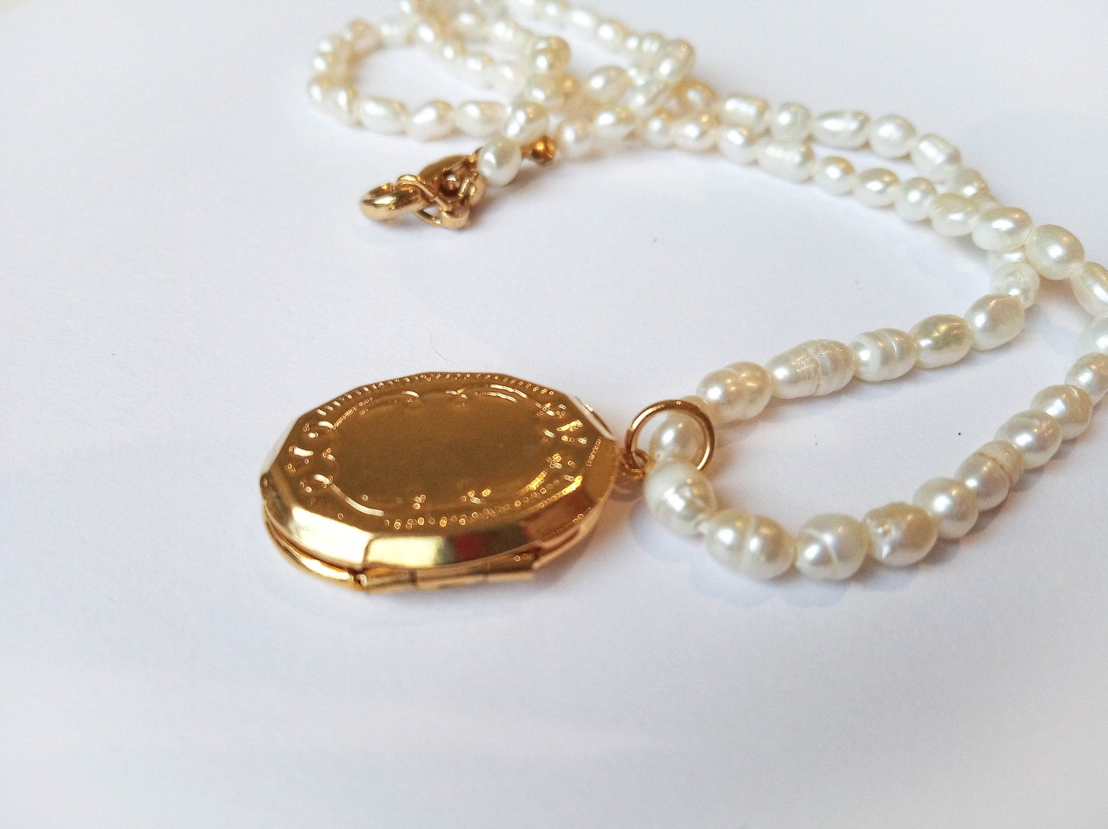 Real Pearl Photo Locket Necklace NEW OLD STOCK Vintage Gold - Etsy UK