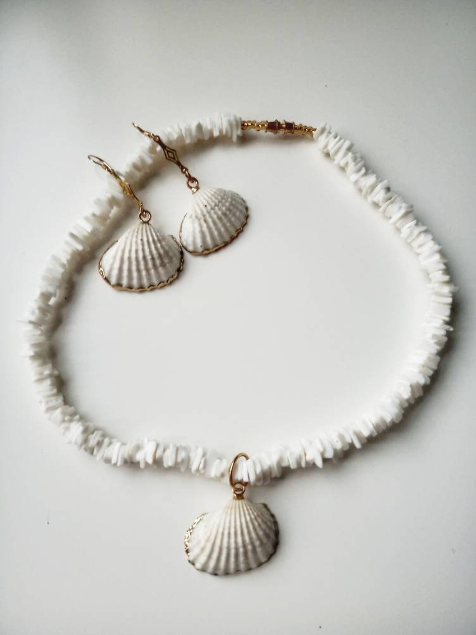 Natural & gold seashell earrings dangle sea shell earrings | Etsy