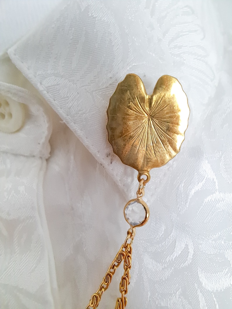 Vintage Leaf Collar Pins Chain Waterlilly Brass Collar Pins - Etsy