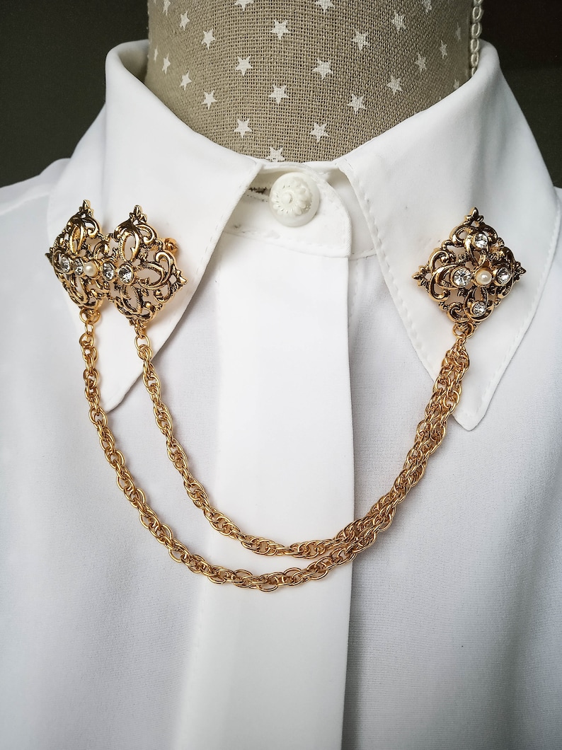 80s victorian collar pin chain vintage collar pins New Old | Etsy