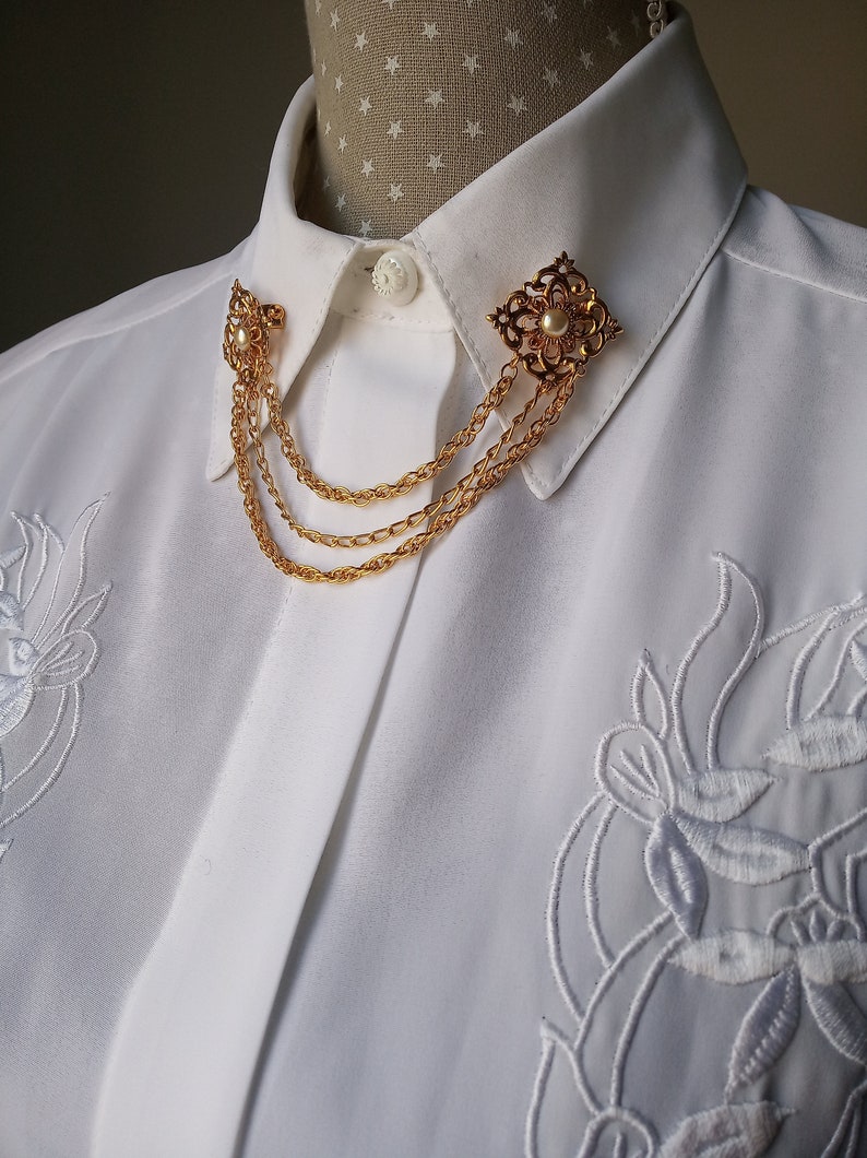 80s Victorian Collar Pin Chain Gold Collar Pin Chain With | Etsy