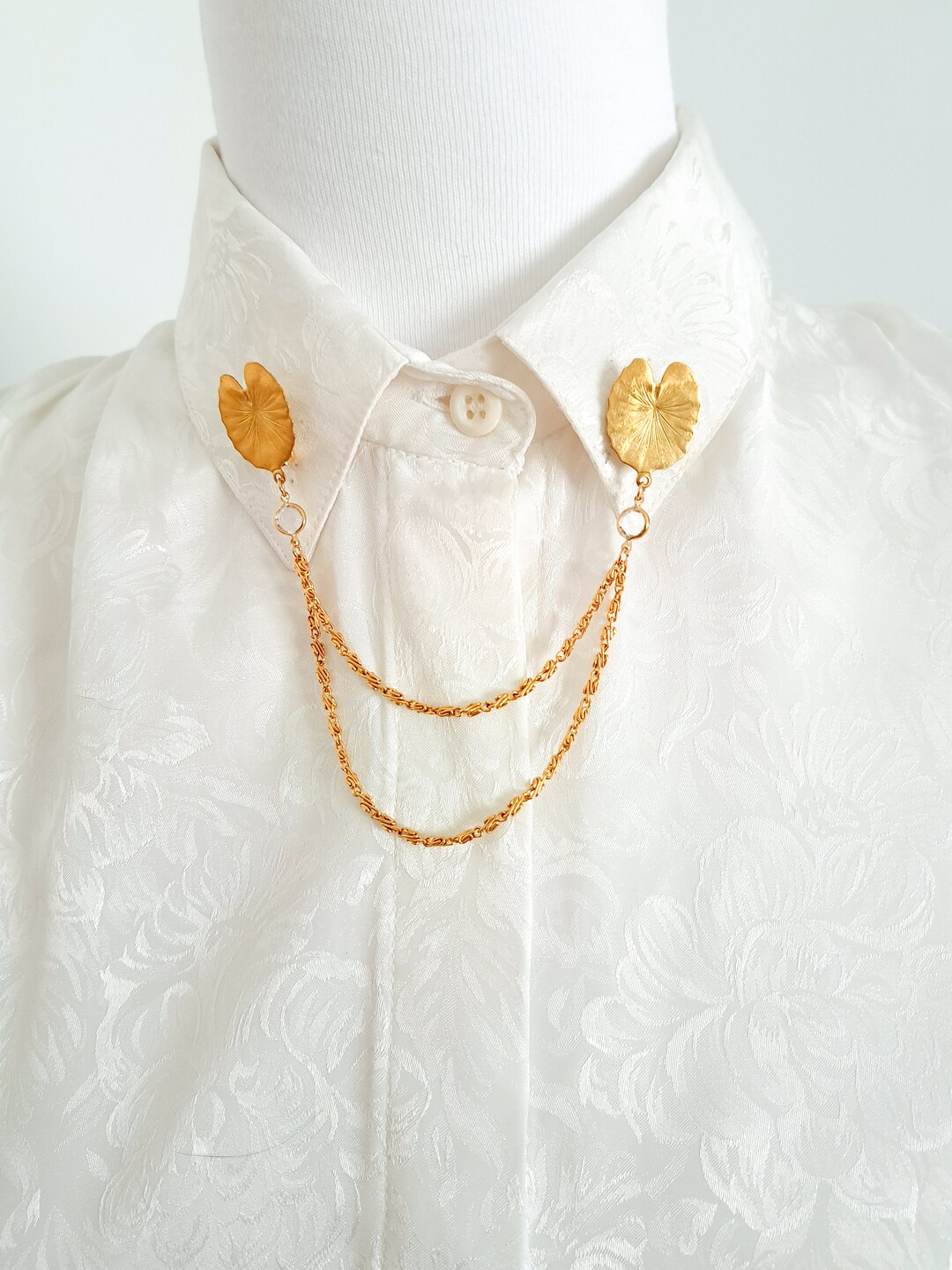 Vintage Leaf Collar Pins Chain, Waterlilly Brass Collar Pins Chain ...