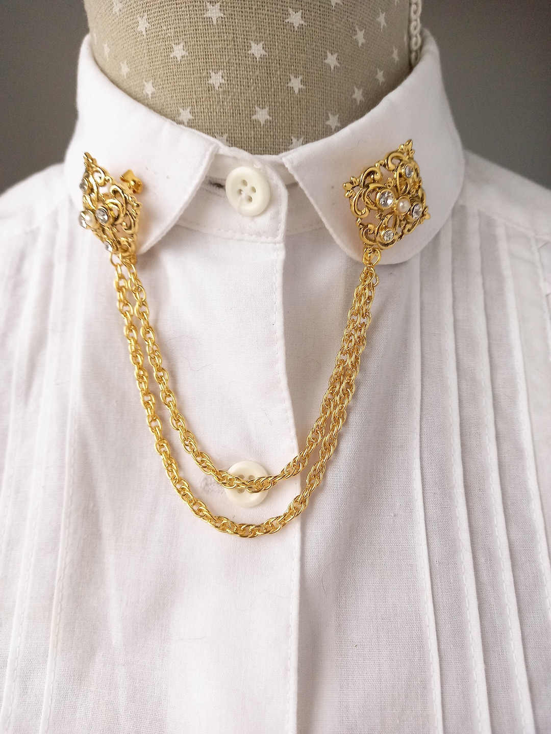 80s Victorian Collar Pin Chain, Vintage Collar Pins, Dark Academia ...