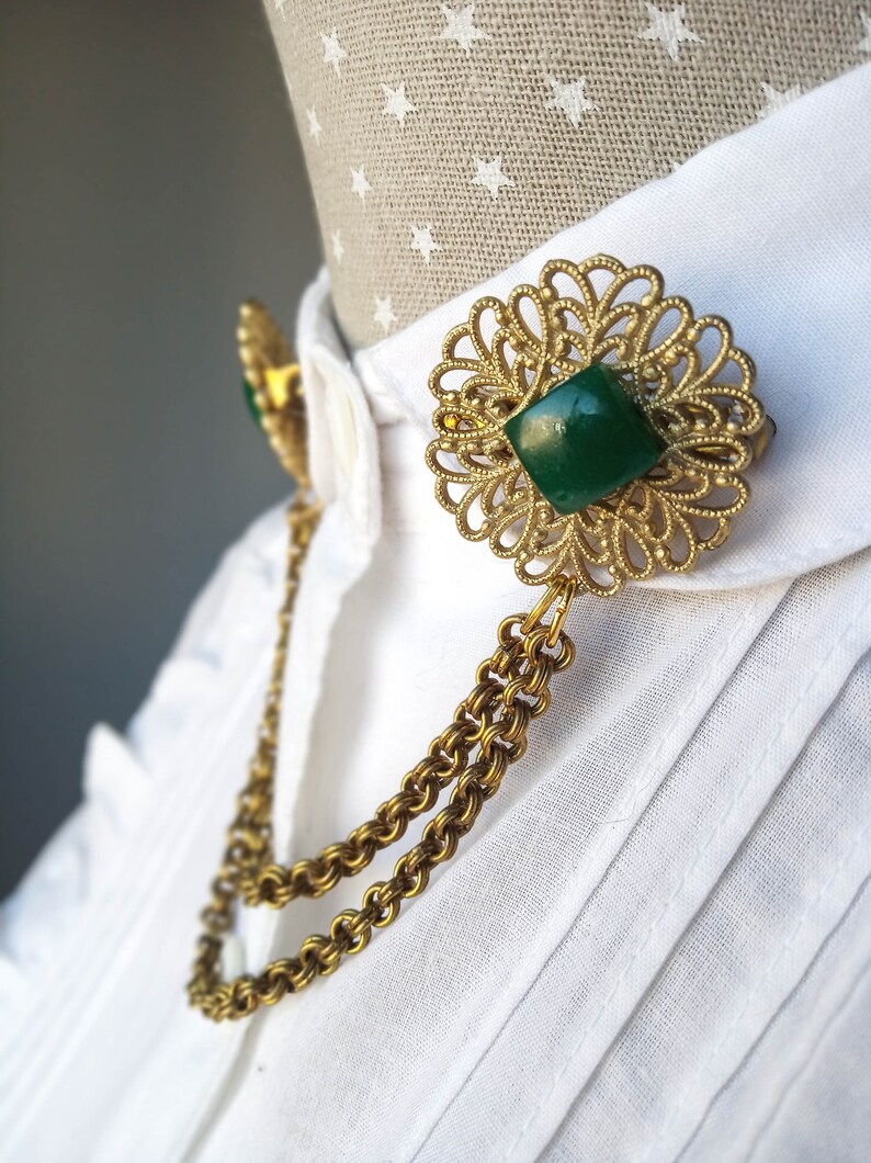 80s Victorian Collar Pin Chain, Gold Collar Pin Chain With Pearl, NEW ...