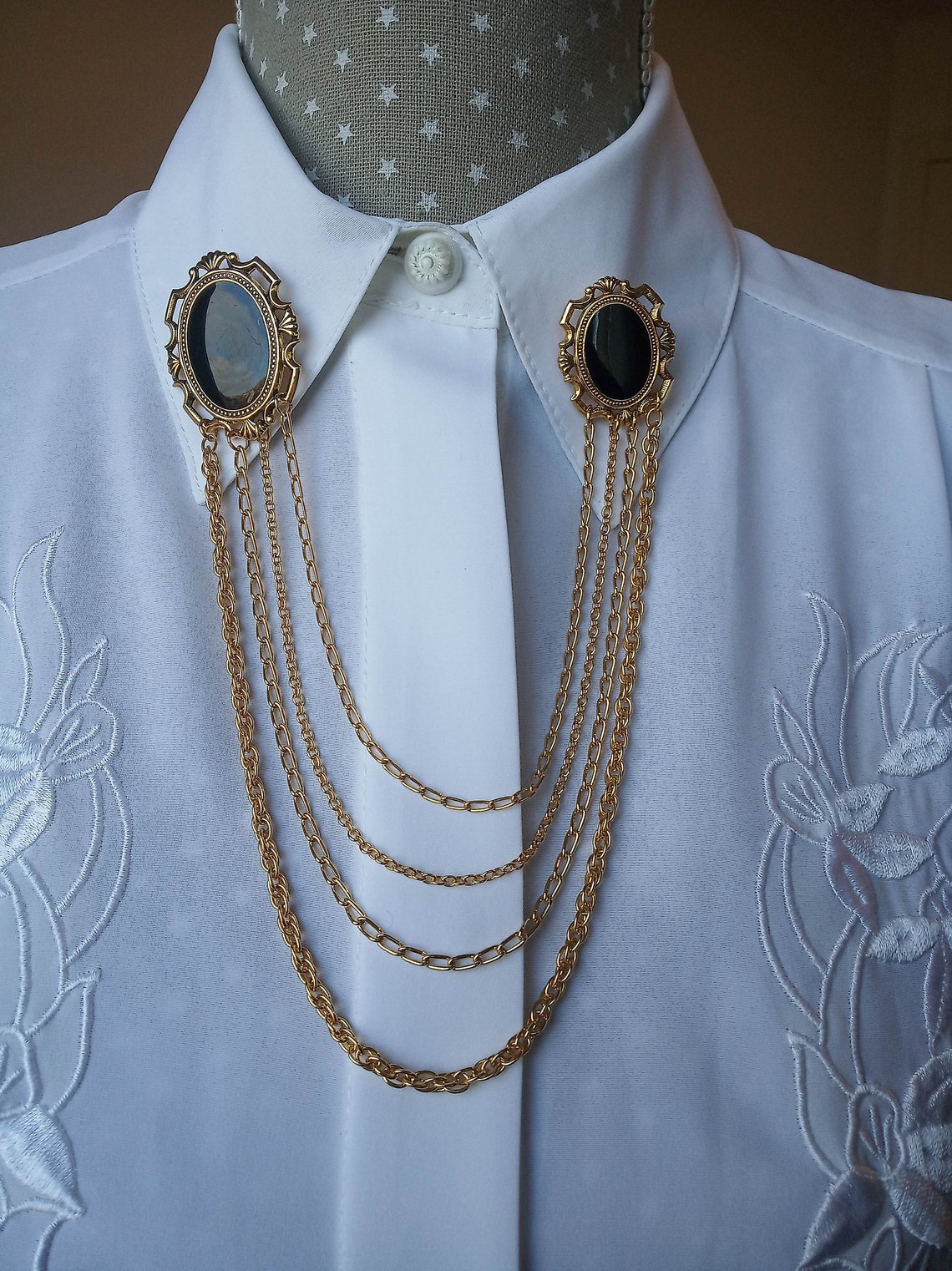 Unused vintage collar pin chain 80s collar pins 80s | Etsy