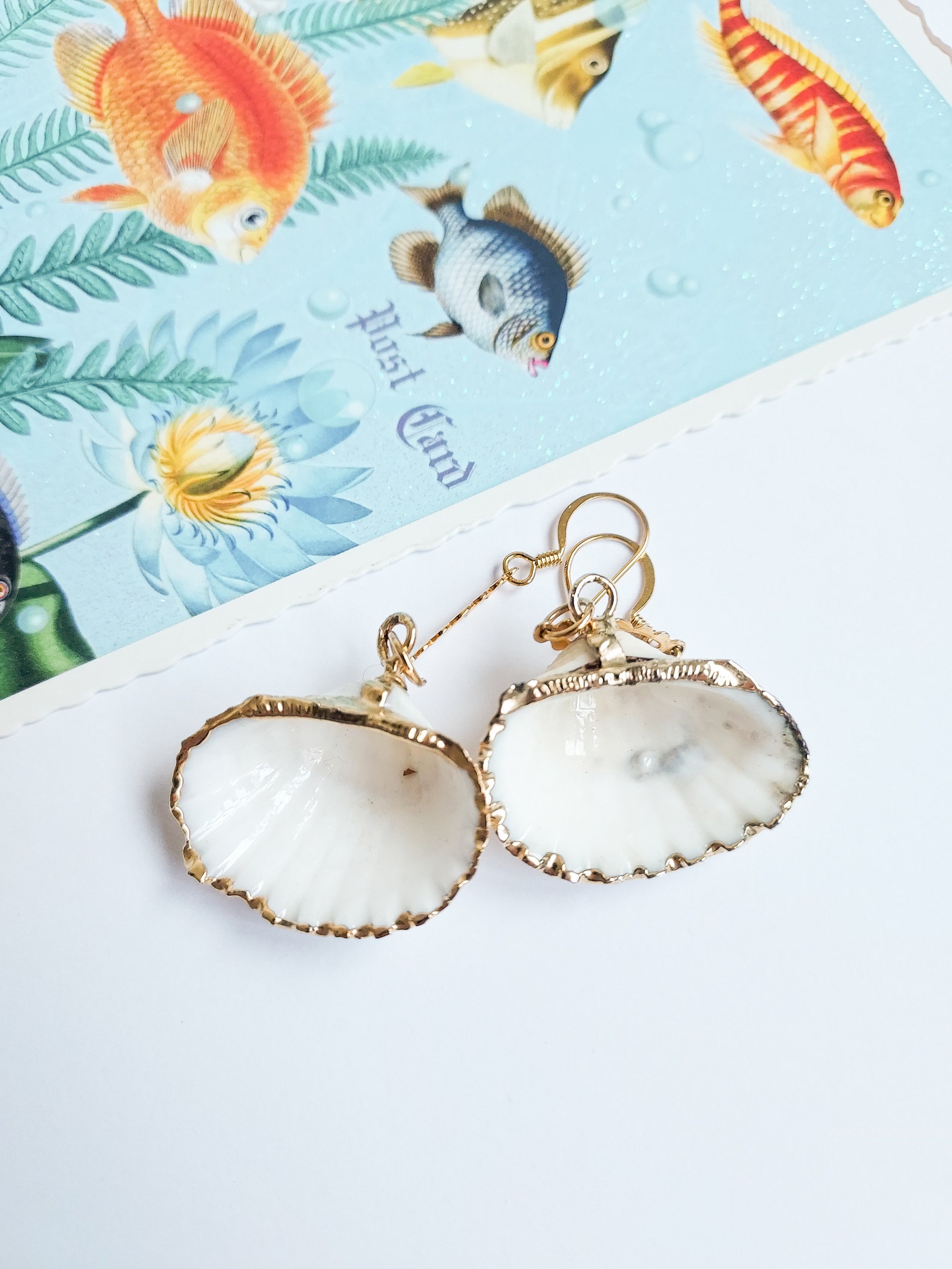 Natural & Gold Seashell Earrings Dangle Sea Shell Earrings - Etsy