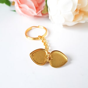 Long Distance Keychain Heart Locket, Gold Plated Heart Locket Keychain ...