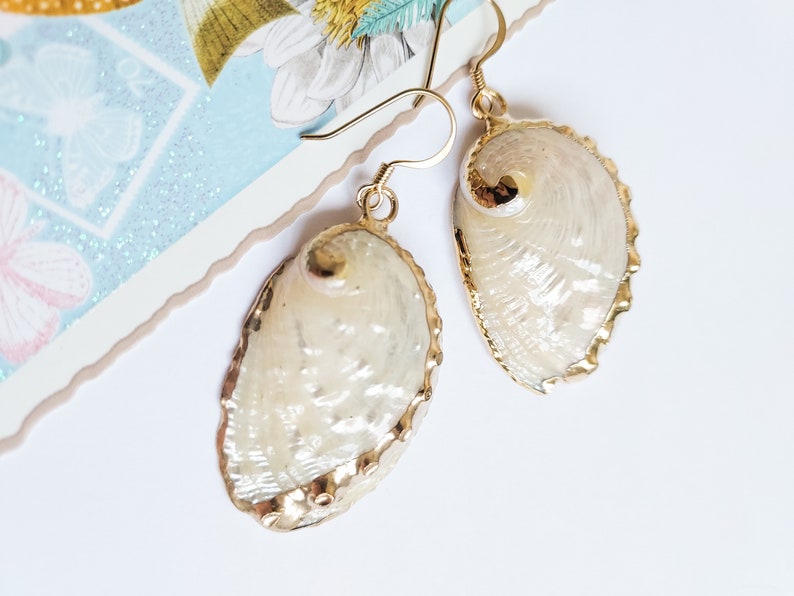 Natural & Gold Seashell Earrings Dangle Sea Shell Earrings - Etsy