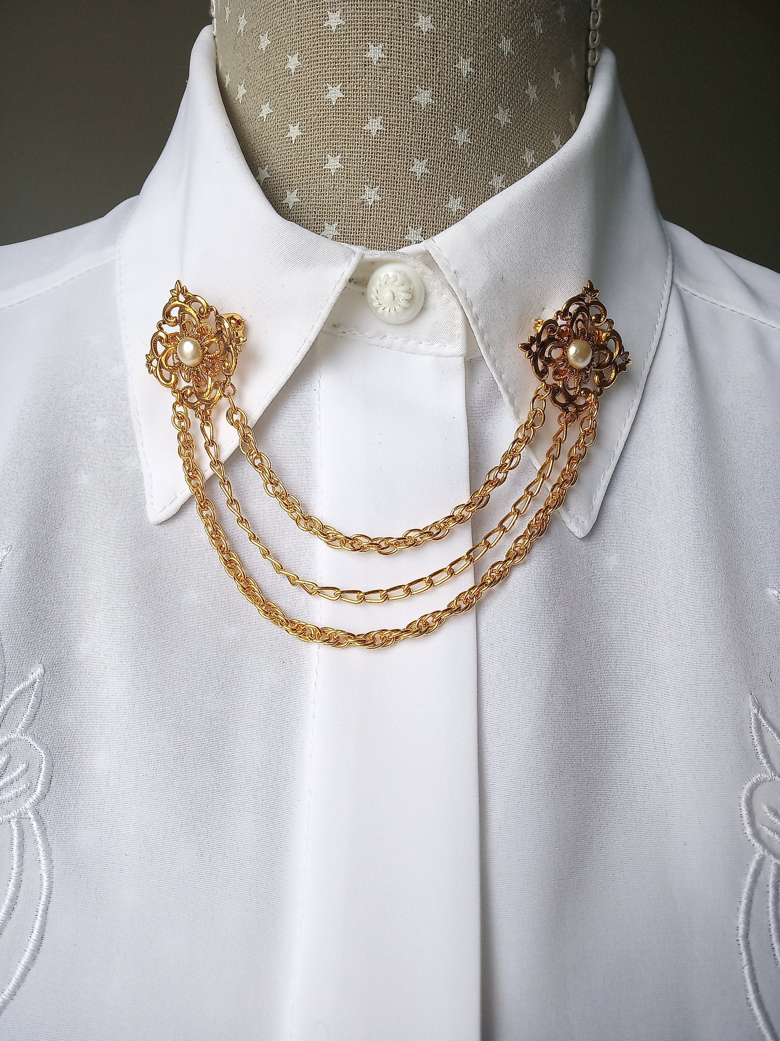 80s Victorian Collar Pin Chain Gold Collar Pin Chain With | Etsy