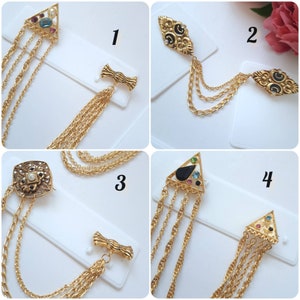 Gold Sweater Clips, 80s Unused Cardigan Clip, Collar Clip Chain, Gold ...