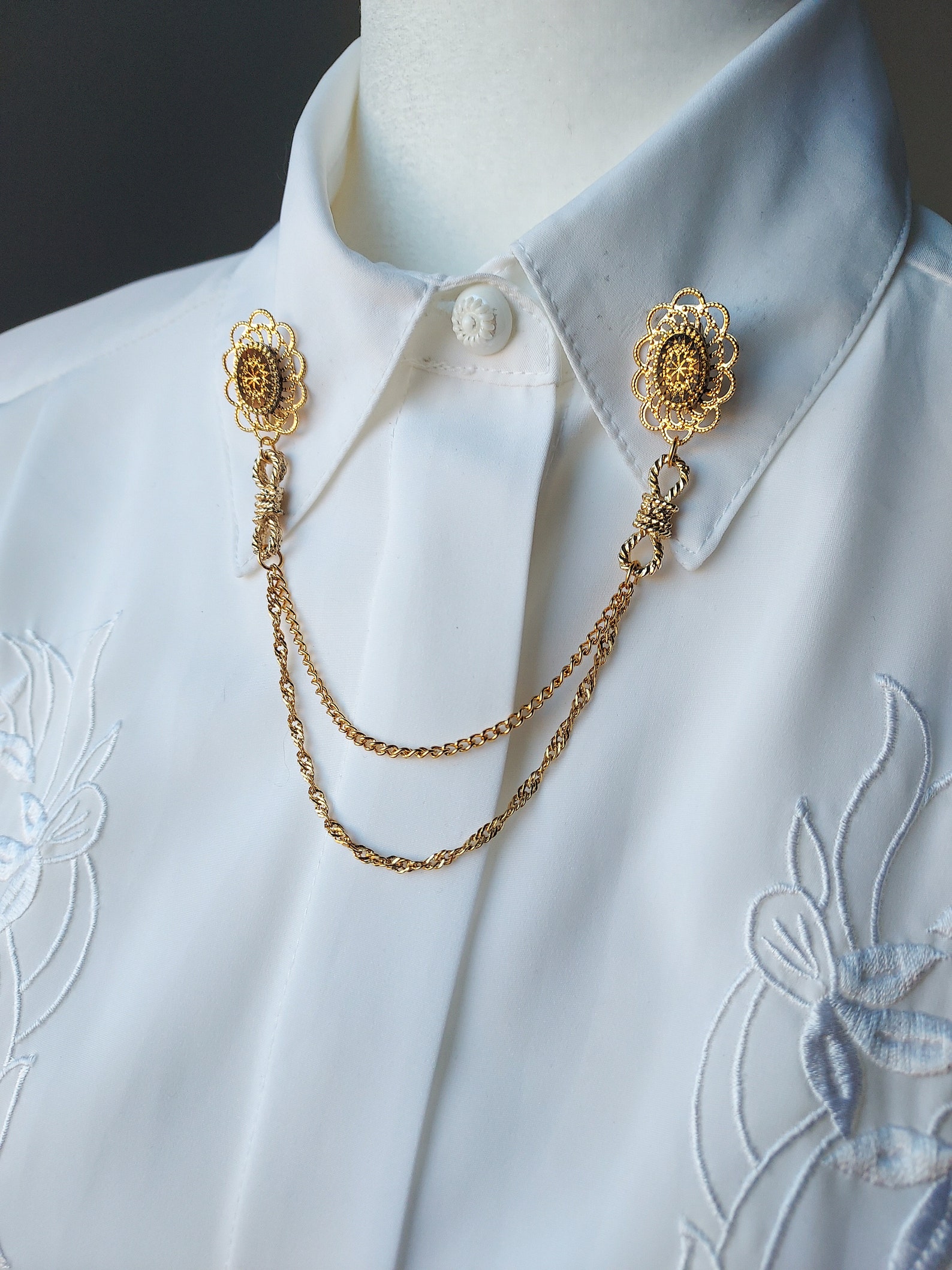 Unused Vintage Collar Pin Chain 80s Collar Pins Gold Black - Etsy