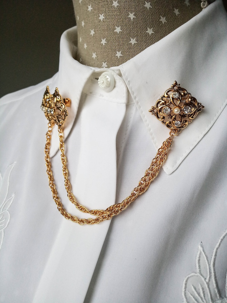 80s victorian collar pin chain vintage collar pins New Old | Etsy