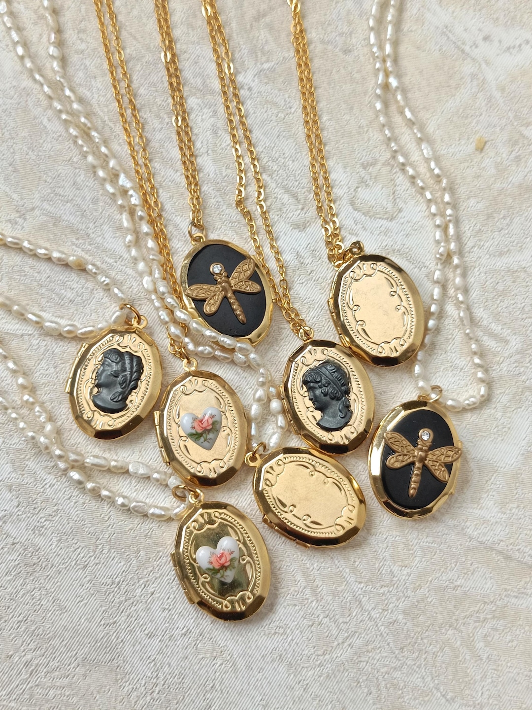 Pearl Vintage Locket Necklace for Photo, New Old Stock Seed Real Pearl ...