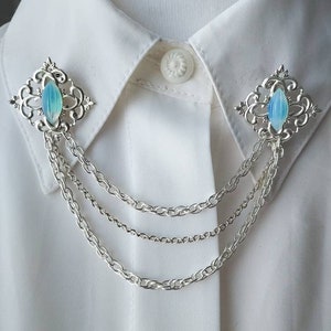 Silver Vintage Victorian Collar Pin Chain, Filigree Collar Pin Chain ...