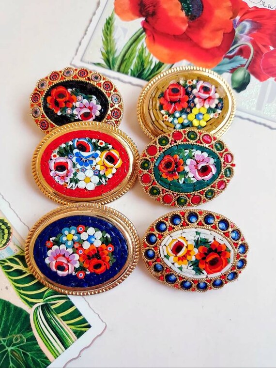 Vintage 50s Floral Brooch NOS unworn Mid Century Oval - Etsy