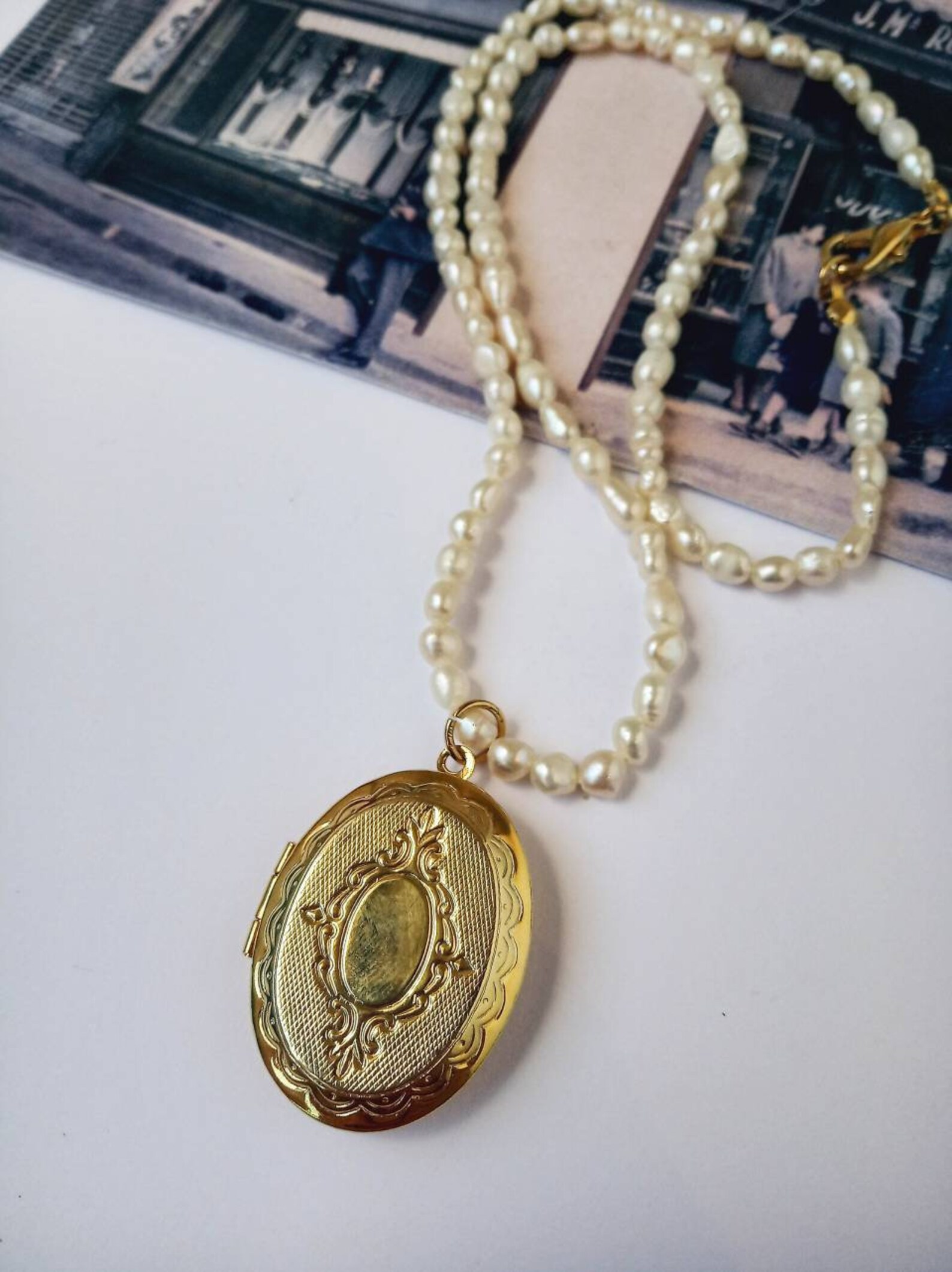 Real Pearl Photo Locket Necklace NEW OLD STOCK Vintage Gold - Etsy UK