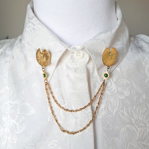 Vintage Leaf Collar Pins Chain, Waterlilly Brass Collar Pins Chain ...