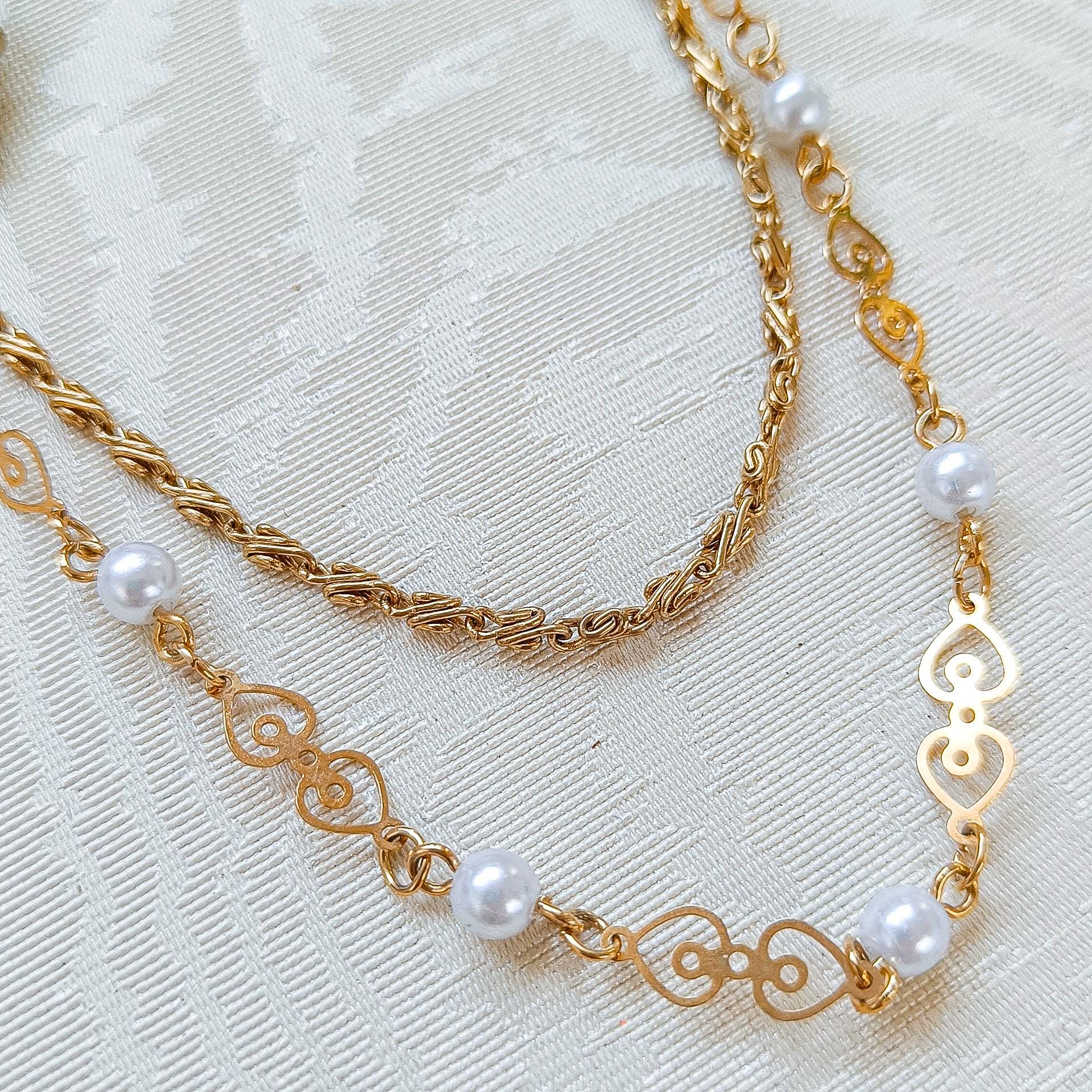 80s Gold Pink Collar Pin Chain With Pearl Chain, Flower Collar Pins ...
