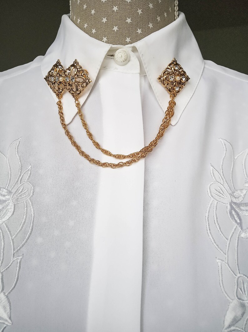 80s victorian collar pin chain vintage collar pins New Old | Etsy