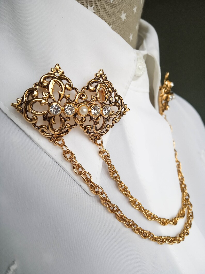 80s victorian collar pin chain vintage collar pins New Old | Etsy