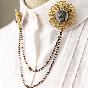 Victorian Collar Pin Chain, Black Gold Art Deco Vintage Collar Pins ...