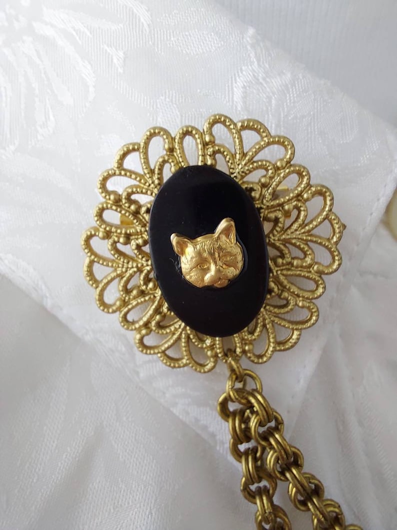 Vintage Victorian Style Collar Chain Pins , Gold Cat Collar Pins, Black ...