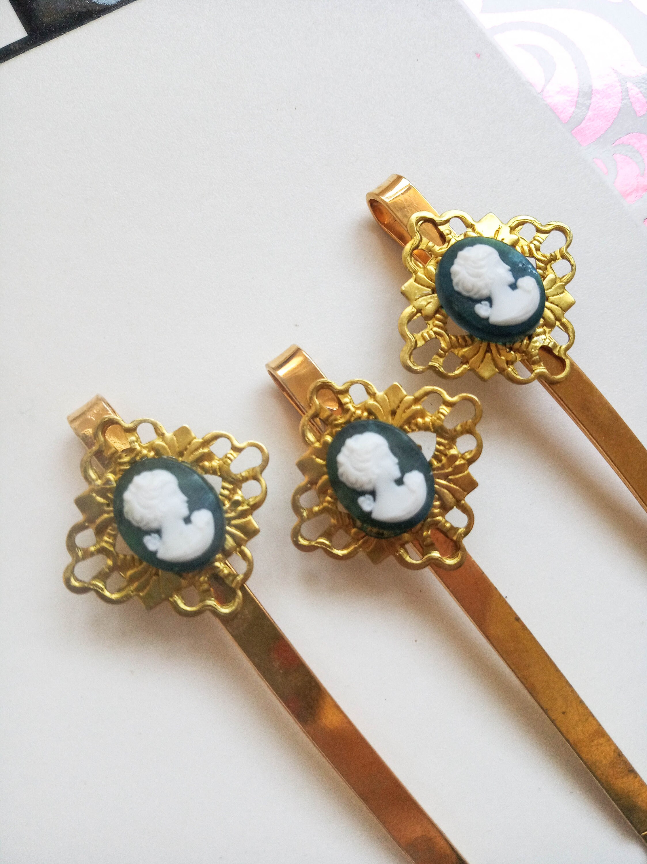 80s victorian hands bobby pins enamel NEVER USED hair pins | Etsy